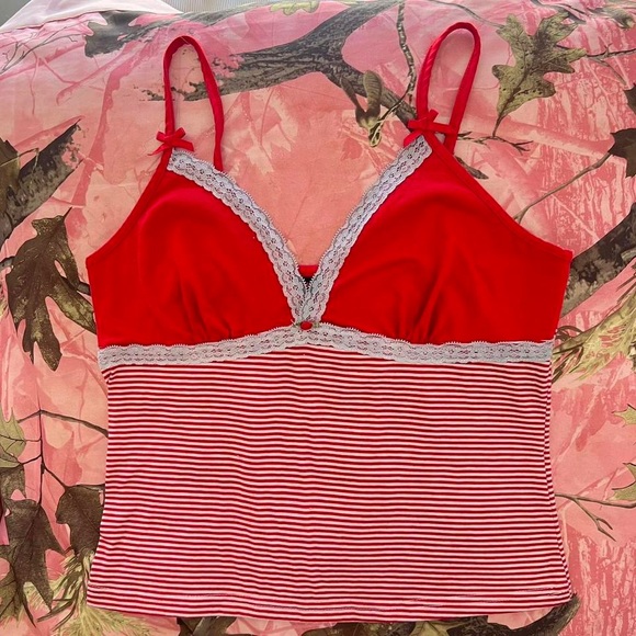 ROMWE | Tops | Y2k Coquette Red Rose Stripe Lace Bow Babydoll Cami ...